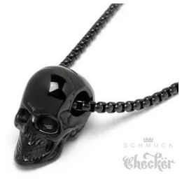 Schwarze Skull Halskette aus Edelstahl Totenkopf-Anh&auml;nger M&auml;nner Biker Geschenk
