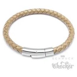 Herren Armband Beige aus geflochtenem Leder mit hochwertigem Edelstahl-Verschluss