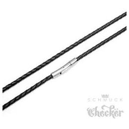 Schwarzes Lederband echt Leder Halsband Halskette geflochten 40cm bis 65cm, 4mm d&uuml;nn
