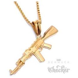 Goldene Kalaschnikow AK-47 Anh&auml;nger aus Edelstahl mit Halskette Maschinengewehr Schmuck