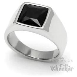 Herren Ring Solit&auml;r Stein Schwarz Onyx f&uuml;r den kleinen Finger silber aus Edelstahl