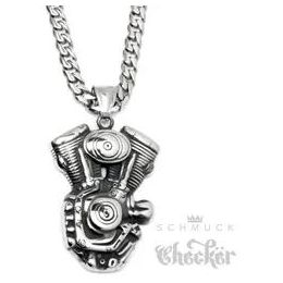 Edelstahl Anh&auml;nger V2 Motorblock Motor Engine silber Bikerschmuck Panzerkette Kette