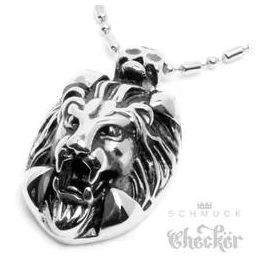 Hochwertiger Edelstahl Herren Anh&auml;nger silber L&ouml;we Lion Totenkopf + Kette Biker