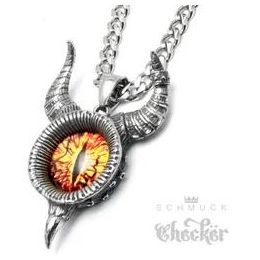 Evil Eye Anh&auml;nger mit H&ouml;rnern aus 316L Edelstahl Sauron Feuer Auge + Panzerkette