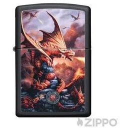 Schwarzes Feuerzeug mit rotem Feuerdrachen Zippo Drache Sturmfeuerzeug Made in USA