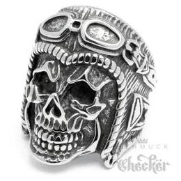 XL Totenkopf Ring mit Retro Motorradhelm aus Edelstahl gro&szlig;er Skull Bikerring