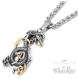 Drache mit goldenem keltischen Knoten Wikinger Anh&auml;nger silber gold Edelstahl Kette