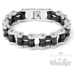 Motorradkette silber-schwarz Biker Armkette aus Edelstahl massives Bikerarmband