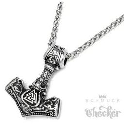 Thors Hammer Mj&ouml;lnir verziert mit Valknut Edelstahl Wikingerschmuck M&auml;nner Geschenk