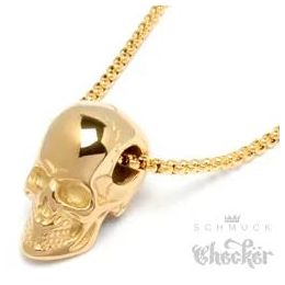 Goldener Totenkopf-Anh&auml;nger aus Edelstahl mit Halskette vergoldete Skull Kette