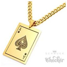 Goldener Pik Ass Anh&auml;nger mit Halskette Poker Karte Gl&uuml;cksbringer Ace of Spades