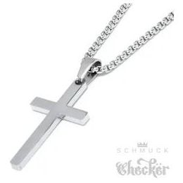 Kleines Kreuz aus Edelstahl silber schlicht Anh&auml;nger Herren Schmuck + Halskette