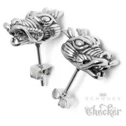 Edelstahl Herren Ohrringe Drachen Ohrstecker silber asiatischer Drache M&auml;nner Bikerschmuck