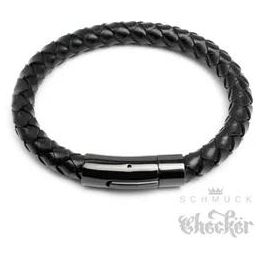 Schwarzes Lederarmband 8mm &Oslash; geflochtenes Herren-Armband 316L Edelstahl Verschluss