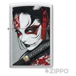Entschlossene Samurai Kriegerin mit Katana Original Zippo Feuerzeug Geschenidee