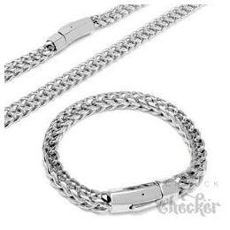 XL Fuchsschwanzkette und Armband Set aus Edelstahl dicke silber Halskette Biker