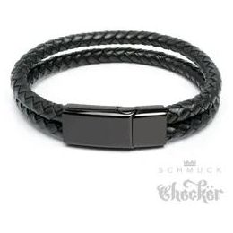 Doppeltes Lederarmband schwarz geflochten Herren-Armband 316L Edelstahl Verschluss