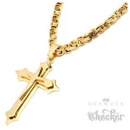 Goldene Herren Halskette mit gro&szlig;em Kreuz Edelstahl 18k vergoldet K&ouml;nigskette XL