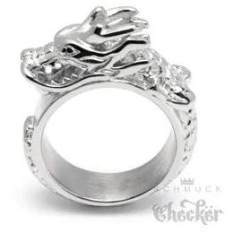 Drachen-Ring aus Edelstahl asiatischer Gl&uuml;cksbringer Dragon silber Biker Schmuck