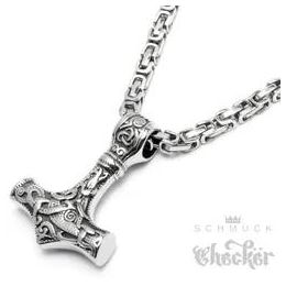 Thors Hammer Mj&ouml;lnir aus Edelstahl mit Halskette K&ouml;nigskette Herren Wikingerschmuck