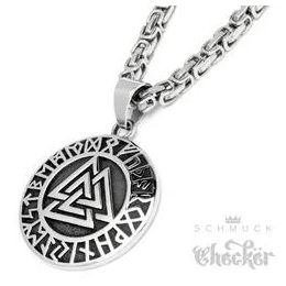 Massives Valknut-Amulett aus Edekstahl mit Halskette Schutzrunen Wikingerschmuck