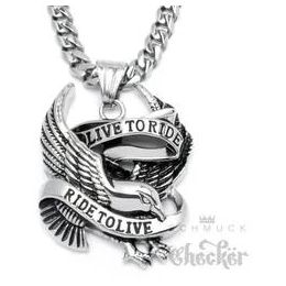 Bikerschmuck Halskette mit Adler Anh&auml;nger Live to Ride - Ride to Live aus Edelstahl