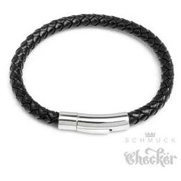 Schwarzes Lederarmband 6mm &Oslash; geflochtenes Herren-Armband silber Edelstahl Schlie&szlig;e