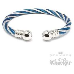 Schicker Herren Armreif aus flexiblem Stahlseil silber & blau Edelstahl Schmuck