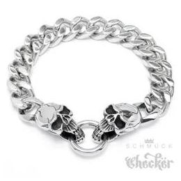 Totenkopf Panzerarmband mit Ringverschluss 316L Edelstahl silber Skull Bikerarmband