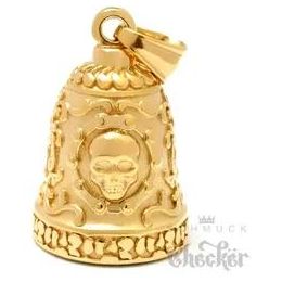Vergoldete Live to Ride Biker-Bell aus Edelstahl Totenkopf Skull Gl&uuml;cksglocke gold