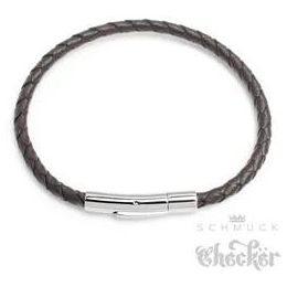 Dunkelbraunes d&uuml;nnes Lederarmband aus geflochtenem Leder 4mm &Oslash; Edelstahlverschluss