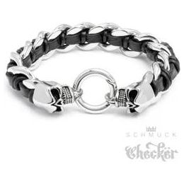 Edelstahl Herren Armband Bikerschmuck Panzerkette Totenkopf echt Leder Biker
