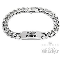 100% BIKER Armband aus Edelstahl mit Totenkopf & Fl&uuml;gel Panzerkette Bikerschmuck