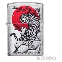 Wei&szlig;er Tiger vor aufgehender Sonne Original Zippo Benzinfeuerzeug made in USA