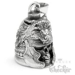 Wolf Centurio Totenkopf Bikerbell aus Edelstahl Motorrad Gl&uuml;cksbringer Geschenk