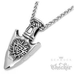 Odins Speerspitze mit Valknut und Vegvisir aus Edelstahl Speer Anh&auml;nger mit Kette