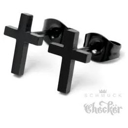 Schlichte Kreuz Ohrstecker aus geschw&auml;rztem Edelstahl Schwarze Herren Kreuz Ohrringe