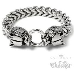 Wolf Armband aus Edelstahl mit Ringverschluss silber massiv M&auml;nner-Armband Geschenk