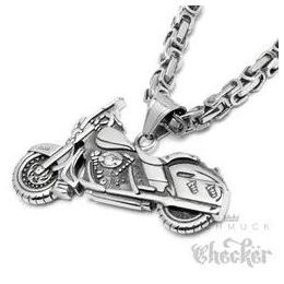 Motorrad Anh&auml;nger aus Edelstahl Chopper Bobber Bike silber K&ouml;nigskette Bikerschmuck