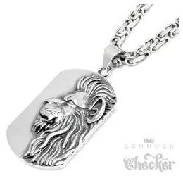 Gro&szlig;er L&ouml;we DogTag mit K&ouml;nigskette 316L Edelstahl Anh&auml;nger Herren Schmuck Geschenk