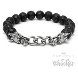 Perlen Bead Armband Lavastein schwarz silber Drache M&auml;nner Panzerarmband Bikerschmuck