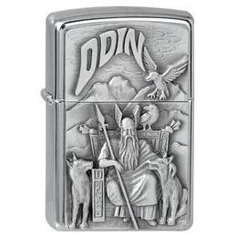 Zippo mit G&ouml;ttervater Odin auf seinem Thron mit W&ouml;lfen und Raben Feuerzeug Geschenk