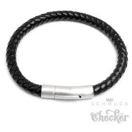 Schwarzes Lederarmband mit mattem Verschluss aus Edelstahl Herren-Armband geflochten
