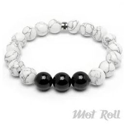 Mot Roll Perlen Armband Edelstein wei&szlig; schwarz Herren M&auml;nner Menbeads Bead