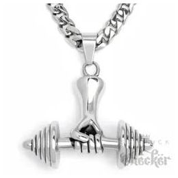 Edelstahl Anh&auml;nger Hand Hantel Gewicht Fitness Sport Bodybuilder Schmuck silber + Halskette