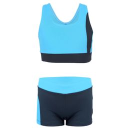 Bustier-Bikini AQUARTI "Badeanzug M&auml;dchen Sport Bikini - Racerback Bustier & Badehose", Kinder, Gr. 134, N-Gr, grau (grau, blau), Obermaterial: 80% Polyamid PA. 20% Elasthan EL., Bikini-Sets Bustier-Bikini