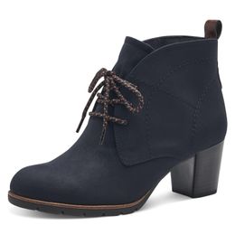 Schn&uuml;rstiefelette Marco Tozzi, Damen, Gr. 40, blau (dunkelblau kombiniert), Lederimitat, Textil, Veloursleder, unifarben, Basic, Schuhe Schn&uuml;rstiefelette, Blockabsatz, Ankleboots, Schn&uuml;rboots mit Ziern&auml;hten - vegan