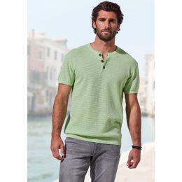 Henleyshirt John Devin "- Strickshirt", Damen, Gr. M, hellgr&uuml;n, Strick, Obermaterial: 100% Baumwolle, regular fit normal, Rundhals, Rippstrickb&uuml;ndchen, Shirts Henleyshirt, Rundhalsausschnitt mit kleiner Knopfleiste