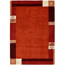 Wollteppich Theko "Tromso, Wolle, Handgefertigt, Bord&uuml;re mit Hoch-Tief-Effekt" Gr. 7, rot, B:240cm H:15mm L:340cm, Wolle, Teppiche, Wollteppich, Wohnzimmer, Schlafzimmer, Esszimmer