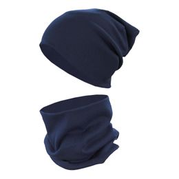 Beanie TUPTAM "M&uuml;tze Unisex Kinder Beanie M&uuml;tze Schlauchschal Set", Jungen, Gr. 44, blau (dunkelblau), Obermaterial: 95% Baumwolle CO. 5% Elasthan EL., M&uuml;tzen Beanie
